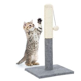 Relaxdays - Kratzstamm, Kratzsäule für Katzen, freistehend, Kratzstange mit Sisalstamm & Spielball, Indoor, h: 54 cm, grau