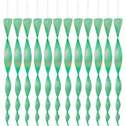 Relaxdays 12 x Vogelabwehr Spirale, reflektierend, Vogelvertreiber Balkon & Garten, Windspirale, 40 cm lang, Vogelschreck, grün