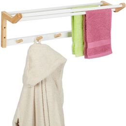 Handtuchhalter für die Wand, hbt: 22x60x20 cm, Duschtuchhalter mit Haken & Handtuchstangen, Bambus, natur/weiß - Relaxdays