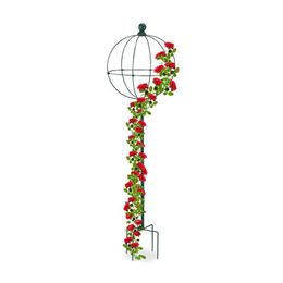 Rankhilfe, 2er Set, HxD: 126x36 cm, Ranksäule für Kletterpflanzen, Metall, freistehender Rosenturm, dunkelgrün - Relaxdays