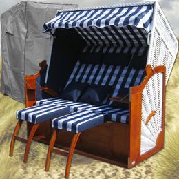 Gardeni - Strandkorb Binz blau kariert uni Schutzhülle 2x komplette Bezüge xxl Strandkorb - blau kariert blau uni - weisses Polyrattan