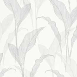 Skandinavische Tapete in Beige Blau Vlies Mustertapete mit Kreis Design und Pflanzen Landhaus Fototapete mit Blättern ideal für Schlafzimmer