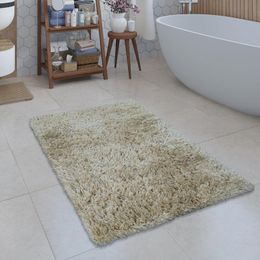 Moderne Badematte Badezimmer Teppich Shaggy Kuschelig Weich Einfarbig Beige ø 80 cm Rund - Paco Home