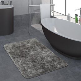 Moderner Hochflor Badezimmer Teppich Einfarbig Badematte Rutschfest In Grau 40x55 cm - Paco Home