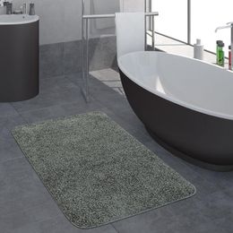 Moderner Badezimmer Teppich Einfarbig Hochflor Badteppich Rutschfest In Grau 60x100 cm - Paco Home