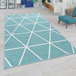 Paco Home - Wohnzimmer Teppich Moderne Pastell Farben Skandinavischer Stil Rauten Muster Blau, 70x140 cm
