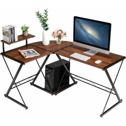 Laptoptisch in L-Form, Computertisch mit Drucker-&Gehäuse- Ständer, Schreibtisch aus Holz&Metall, als 2 Separate Tische Verwendbar, Eisen-Gestell,