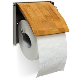 Relaxdays - Toilettenpapierhalter h x b x t: 13,5 x 14,5 x 13,5 cm WC-Rollenhalter für 1 Klopapierrolle zur Wandmontage aus Bambus und rostfreiem