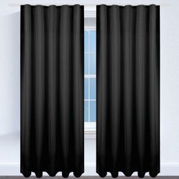 Gardine mit Universalband 140x145 cm in Schwarz, blickdichter Vorhang mit Kräuselband in vielen Variationen - Schwarz