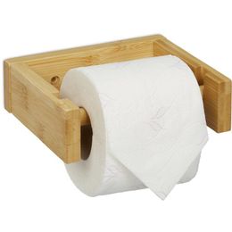 Toilettenpapierhalter Bambus, Klopapierhalter fürs Bad, Wand, klebend, Klorollenhalter hbt: 5x16x13 cm, natur - Relaxdays