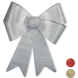 Xl Riesenschleife, Dekoschleife für große Geschenke , Glitzer Dekoration, als Hochzeitsdeko o. Autoschleife, Silber - Relaxdays
