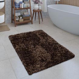 Paco Home - Moderne Badematte Badezimmer Teppich Shaggy Kuschelig Weich Einfarbig Braun ø 80 cm Rund