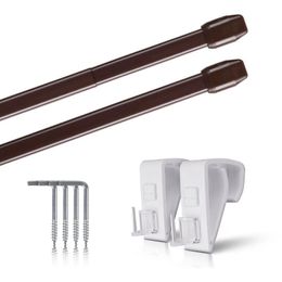 Bestlivings Vitragestangen 2er Pack ausziehbar, 2 Gardinenstangen mit Klemmträger - Befestigung ohne Bohren (Farbe: braun, Größe: 40-60cm ) - Braun