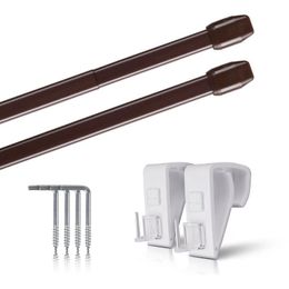 Bestlivings - Vitragestangen 2er Pack ausziehbar, 2 Gardinenstangen mit Klemmträger - Befestigung ohne Bohren (Farbe: braun, Größe: 60-90cm ) - Braun