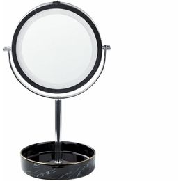 Beliani Kosmetikspiegel mit LED-Beleuchtung Silber u. Schwarz ø 26 cm aus Eisen u. Keramik Doppelseitig Vergrößerungsspiegel Schminkspiegel - Silber