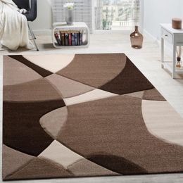 Designer Teppich Modern Geometrische Muster Konturenschnitt In Braun Creme Beige 60x110 cm - Paco Home