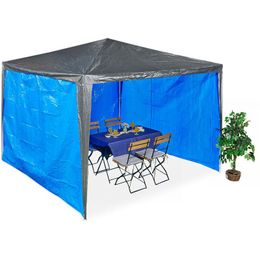 Seitenteile für Pavillon, 3er Set, 2x3 m, wasserdicht, Seitenwände mit Klettverschluss, pe, ohne Fenster, blau - Relaxdays