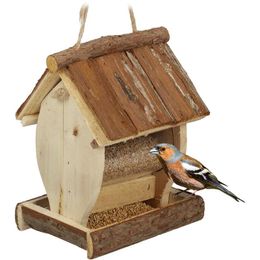 Relaxdays - Vogelfutterhaus Holz, zum Aufhängen, Garten, Vogelfutterspender Kleinvögel, HxBxT 19,5 x 15 x 12,5 cm, natur