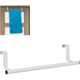 Handtuchhalter für Tür & Schrank, zum Einhängen, Edelstahl, Handtuchstange ohne Bohren, Küche & Bad, weiß - Relaxdays