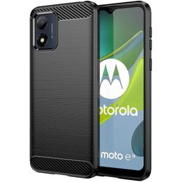 MARKENLOS Carbon Case kompatibel mit Motorola Moto E13 flexible Silikon-Carbon-Hülle schwarz - Schwarz