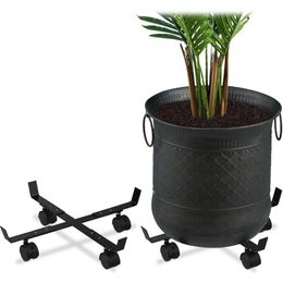 Pflanzenroller ausziehbar, 2er Set, innen & außen, Rolluntersetzer für Blumentopf bis 43 cm ø, Metall, schwarz - Relaxdays