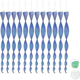 Vogelabwehr Spirale, 12er Set, reflektierend, Balkon & Garten, Windspirale, 40 cm lang, Vogelschreck, blau - Relaxdays