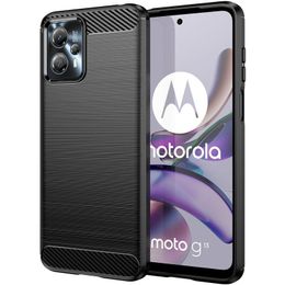 MARKENLOS Carbon Case kompatibel mit Motorola Moto G13 flexible Silikon-Carbon-Hülle schwarz - Schwarz