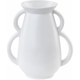 Beliani Blumenvase Weiß Keramik 19 cm Handgemacht Breite Öffnung mit Griffen Deko Accessoires für Wohnzimmer Schlafzimmer Flur Eingangsbereich - Weiß
