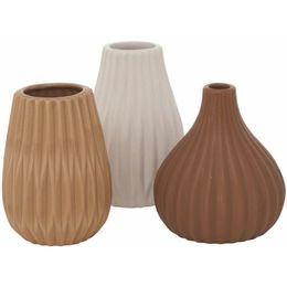 Spetebo Keramik Blumenvase Wilma 3er Set - weiß / braun - Deko Stein Tisch Blumen Vase