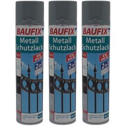 BURI - 3x Baufix 2in1 Metall Schutzlack Spray 600 ml silbergrau glänzend Grundierung