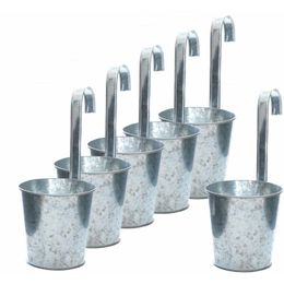 Spetebo - Zink Blumentopf zum Einhängen ø 13 cm - 6er Set - Balkon Blumen Kräuter Hängetopf