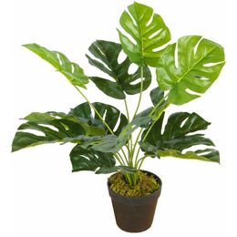 Spetebo - Künstliche Monstera Zimmerpflanze - 45 cm - Deko Kunstpflanze im schwarzen Blumentopf - Lochblatt Fenster Pflanze