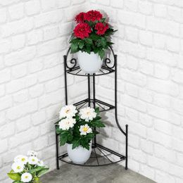 Spetebo Metall Blumenregal schwarz mit 3 Ablagen - 65 x 23 cm - Pflanzen Blumen Eckregal klappbar für Außen und Innen