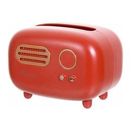 Qiedie - Taschentuchbox mit Retro-Radio-Muster, Vintage-Stil, für den Schreibtisch, Papierhalter, Serviettenetui, Wet-Organizer, Rot