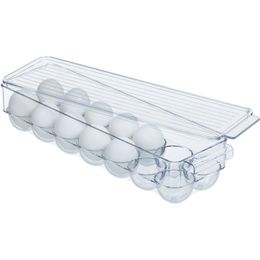 Eierbox, für 14 Eier, mit Deckel, stapelbar, pflegeleicht, Kühlschrank Eierbehälter, Kunststoff, transparent - Relaxdays