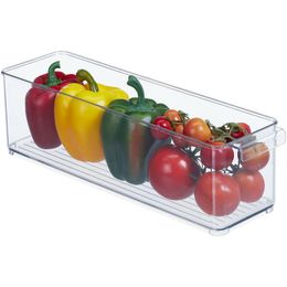 Kühlschrank Organizer, Aufbewahrung von Lebensmitteln, HxBxT: 10x36,5x10 cm, Küchenbox mit Griff, transparent - Relaxdays