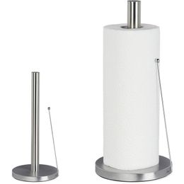 Relaxdays 2 x Küchenrollenhalter aus Edelstahl, Design Papierrollenhalter stehend, für die Küche, HxD: 33 x 15 cm, silber