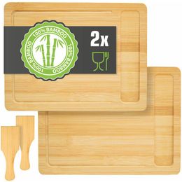 DuneDesign Built-In Tray: Bamboo Cutting Board - Set of 2 - 30x22 Kitchen Chopping Board - braun