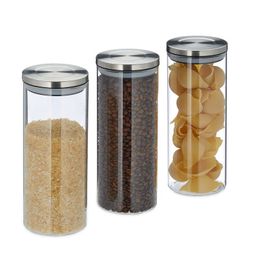 Vorratsglas 3er Set, luftdicht, Edelstahl Deckel, für Pasta, Müsli & Reis, 1,5 l Küchenbehälter, transparent - Relaxdays