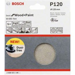 Professional 5 Stück Schleifblatt M480 P120 Wood and Paint ø 125 mm, - Bosch