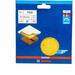 Expert Schleifblatt C470, ø 125 mm, Multilochung, P40 - P400, 5er Pack, Holz & Farbe - Bosch