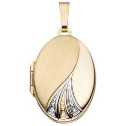 Jobo Medallionanhänger Anhänger Medaillon oval, 333 Gold bicolor mit Zirkonia, gelb|goldfarben