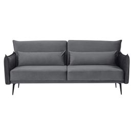 Salesfever 3-Sitzer Sofa Samt Grau mit Schlaffunktion 207x86x88 cm