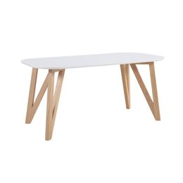 Salesfever Esstisch Weiß matt lackiert massives Eichengestell Ovale Tischplatte Weiß/ Holzwerkstoff/