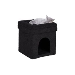 Relaxdays Tierhaus Schwarze Katzenhöhle mit Sitzauflage