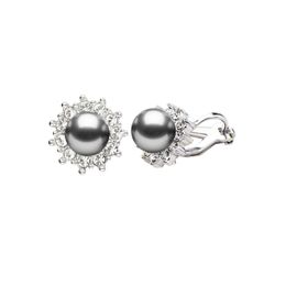 LÖB Paar Ohrclips Damen Ohrclips Perlen Ohrringe Perlenohrringe Zirkonia Silber Grau (Geschenke für Frauen Freundin zum Geburtstag Weihnachten Weihnachtsgeschenke)
