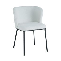 Salesfever Stuhl mit abgerundeter Rückenlehne 2er Set Weiß Bouclé Stoff/Metall /Schwarz