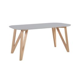 Salesfever Esstisch Grau matt lackiert massives Eichengestell Ovale Tischplatte Grau matt/ Holzwerkstoff/