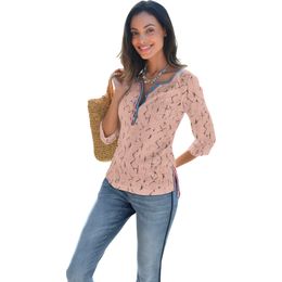CR&Eacute;ATION L Damen Print-Shirt aus reiner Baumwolle ros&eacute;-blau-bedruckt Gr&ouml;&szlig;e 40