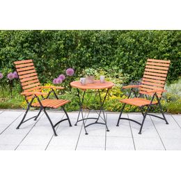 Merxx Garten-Essgruppe Schloßgarten, (Set, 3-tlg), 2 Sessel, klappbar, Tisch Ø/Höhe: 70x74 cm, Eukalyptus geölt, braun|schwarz